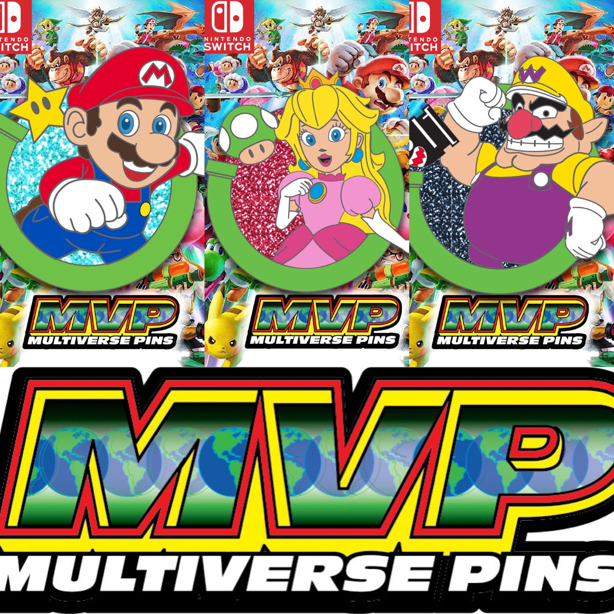 Nintendo Classic Characters MARIO, PEACH and WARIO MultiVersePins| PinForce